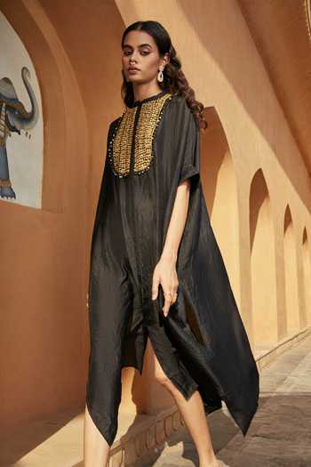Buy Avacara Black Silk Kaftan And Pant Set Online | Aza Fashions
