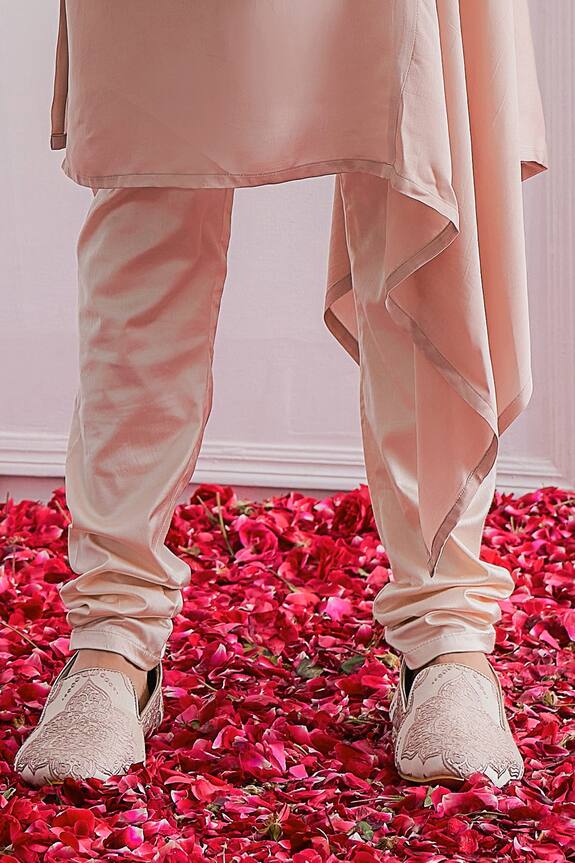 Buy Ankit V Kapoor Pink Twill Satin Jacquard Longline Bundi And Kurta ...