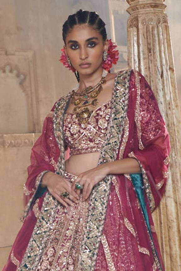 Buy Bindani by Jigar & Nikita Pink Velvet Linen Satin Floral ...