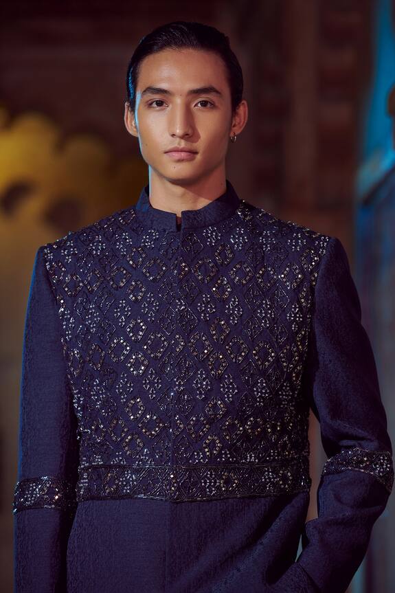 Buy Bindani by Jigar & Nikita Blue Textured Fabric Geometric ...