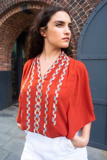 Buy Ranna Gill Viscose Embroidered Top Online | Aza Fashions