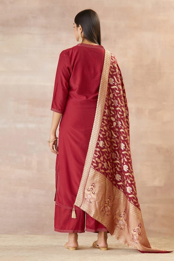 Buy Basanti - Kapde Aur Koffee Slub Cotton Kantha Embroidered Kurta Set ...