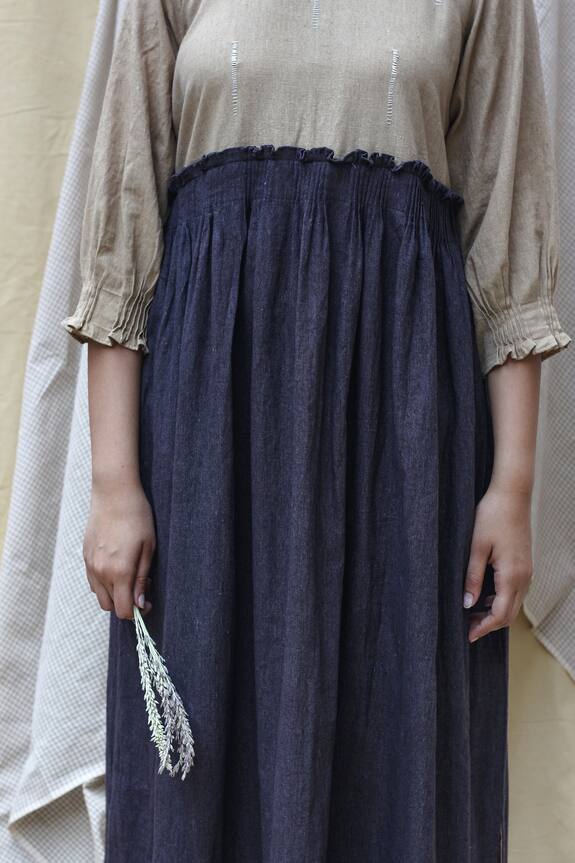 Buy Chambray & Co. Black Cotton Nankeen Pintuck Dress Online | Aza Fashions