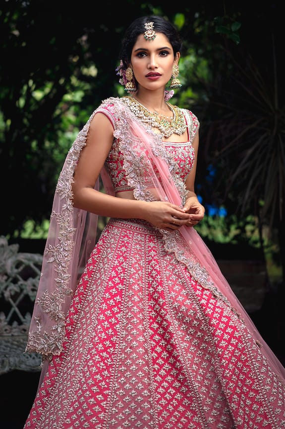 Buy Anushree Reddy Pink Raw Silk Embroidered Lehenga Set Online | Aza ...