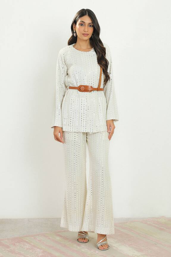 Buy Twenty Nine White Georgette Mirror Work Wrap-over Jacket Online ...