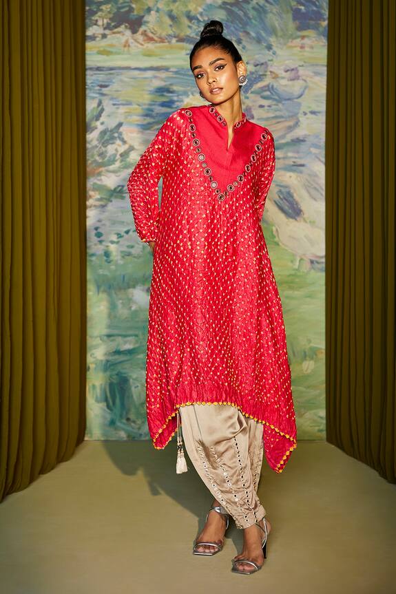 Buy Twenty Nine Red Rabari Bandhani Draped Dress Online | Aza Fashions