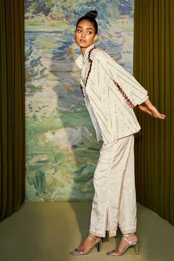 Buy Twenty Nine White Georgette Chevron Rabari Mirror Work Jacket ...
