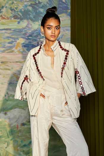 Buy Twenty Nine White Georgette Chevron Rabari Mirror Work Jacket ...