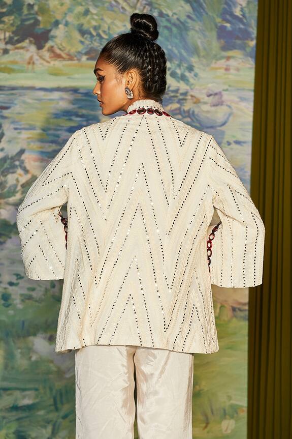 Buy Twenty Nine White Georgette Chevron Rabari Mirror Work Jacket ...