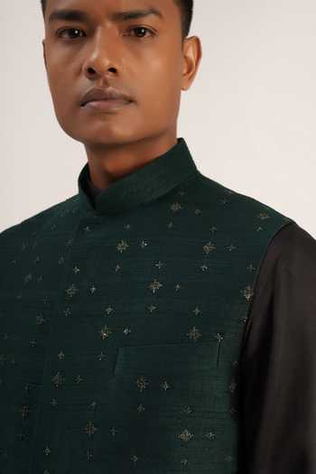 Buy Dhruv Vaish Green Silk Metal Embroidered Jawahar Jacket Online ...