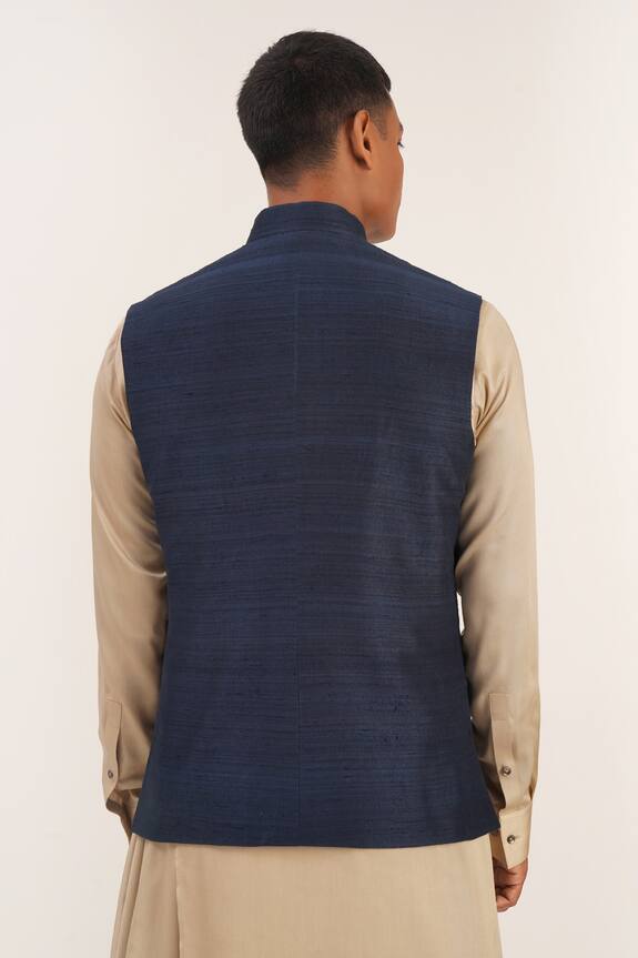 Buy Dhruv Vaish Blue Silk Metal Embroidered Jawahar Jacket Online | Aza ...