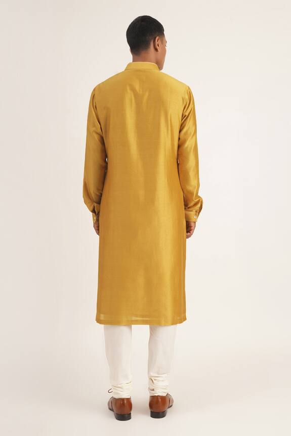Buy Dhruv Vaish Gold Cotton Silk Chanderi Kurta Set Online | Aza Fashions