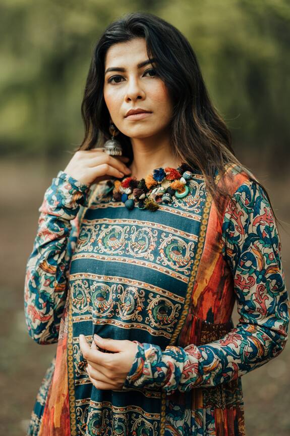 Buy Pooja-Keyur Multi Color Handloom Cotton Printed Anarkali And Pant ...