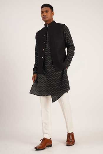 Buy Dhruv Vaish Black Textured Cotton Silk Jawahar Jacket Online | Aza ...