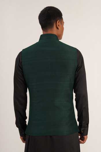 Buy Dhruv Vaish Green Raw Silk Jawahar Jacket Online | Aza Fashions