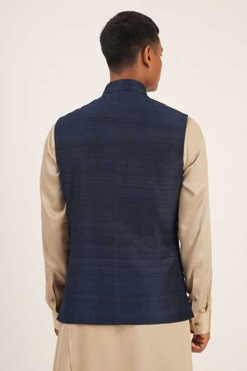 Buy Dhruv Vaish Blue Raw Silk Jawahar Jacket Online | Aza Fashions