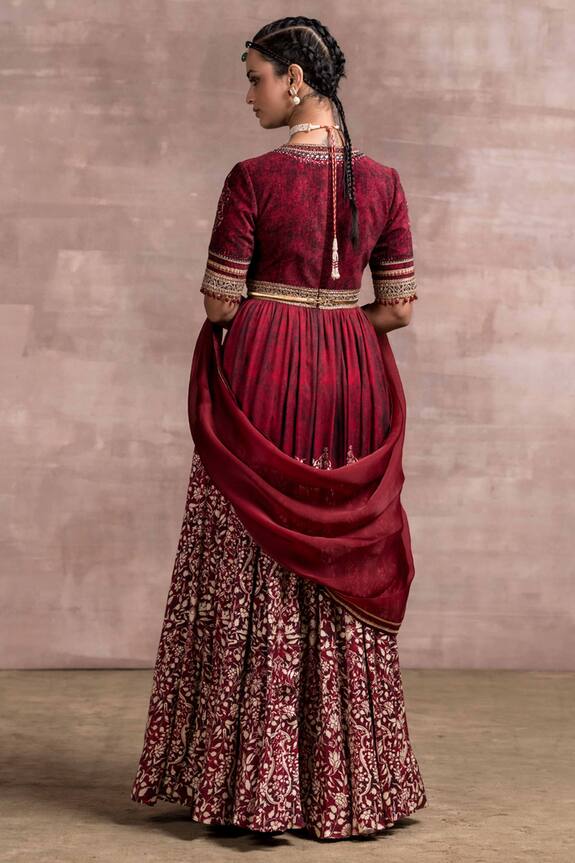 Buy Tarun Tahiliani Maroon Printed Anarkali Set Online | Aza Fashions