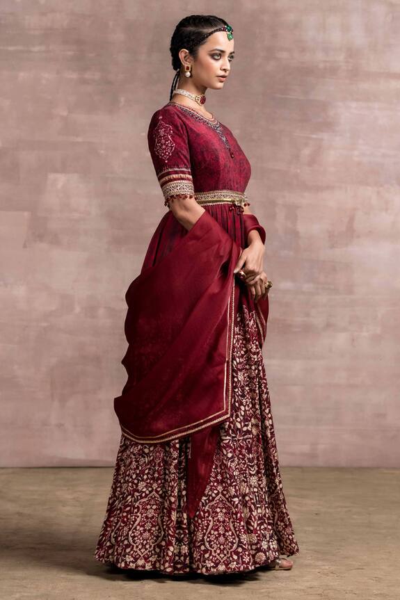 Buy Tarun Tahiliani Maroon Printed Anarkali Set Online | Aza Fashions