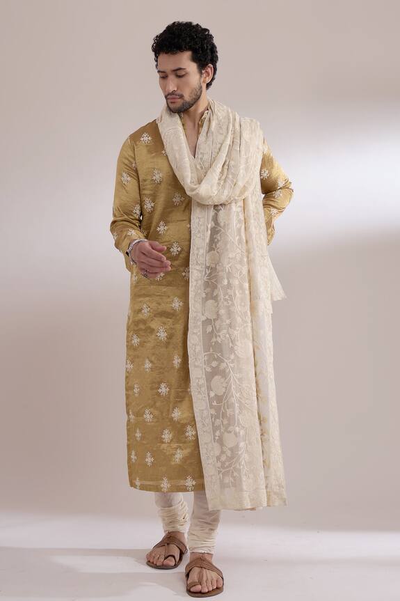 Buy Heena Kochhar Beige Tissue Chanderi Kurta Set Online | Aza Fashions