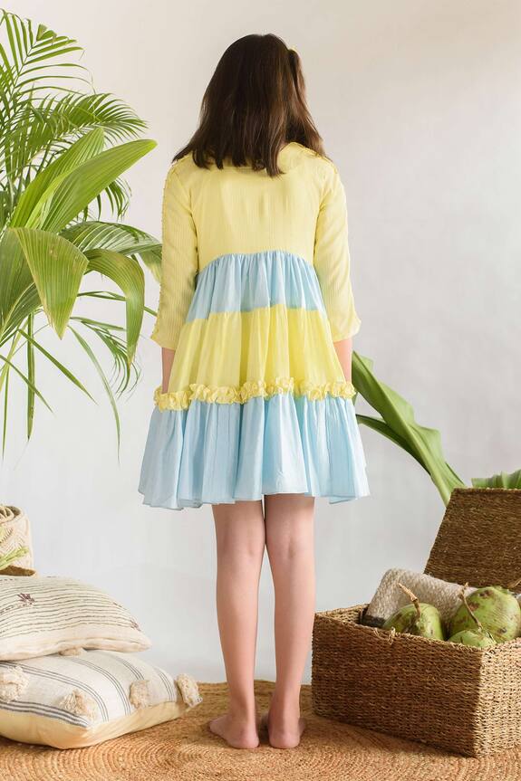 Buy Littleens Blue Colorblock Tiered Dress For Girls Online | Aza Fashions