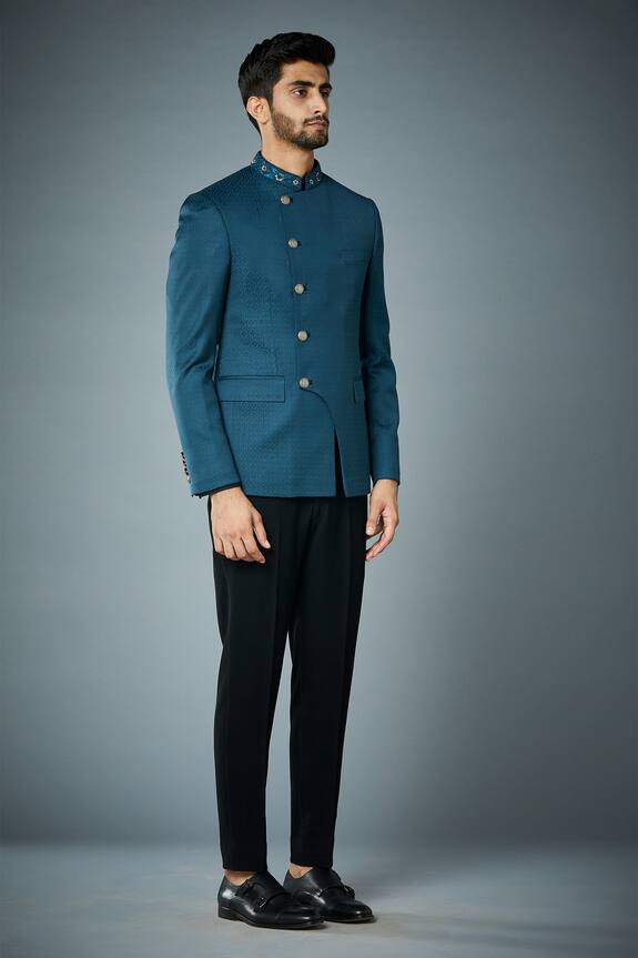 Buy Gargee Designers Blue Polyester Wool Jacquard Azure Asymmetric ...