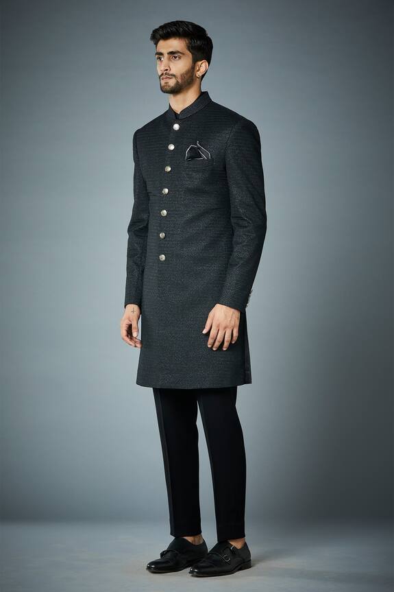 Buy Gargee Designers Black Polyester Textured Sherwani Set Online | Aza ...