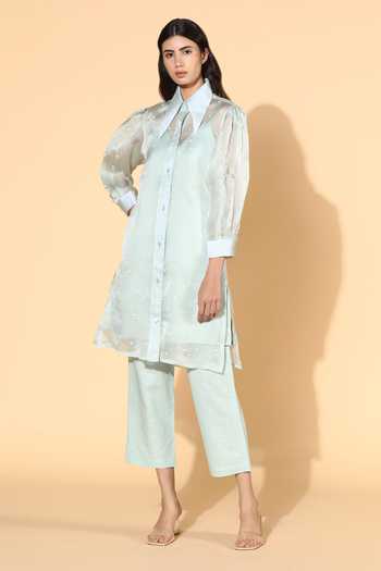 Buy Meadow Green Silk Organza Tunic And Cotton Linen Pant Set Online ...