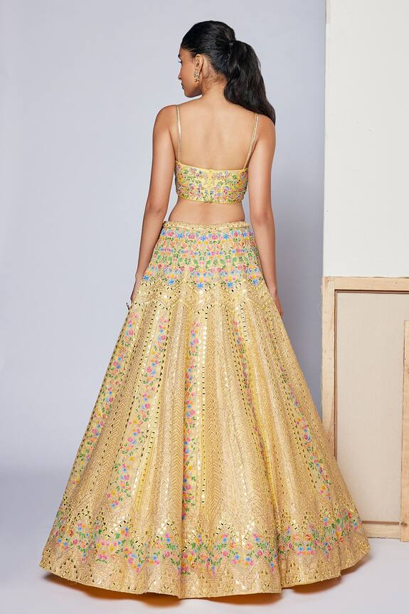 Buy Chamme and Palak Yellow Organza Autumn Leaves Embroidered Lehenga ...