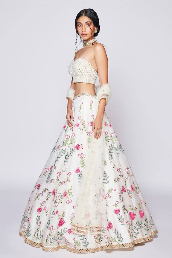 Buy Chamme and Palak White Organza Basket Of Tulips Embroidered Lehenga ...