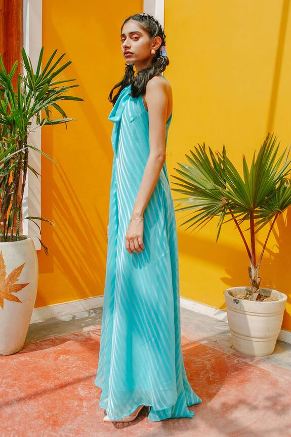 Buy House of Fett Blue Chiffon Male Resortwear Gown Online | Aza Fashions