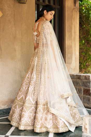 Buy Angad Singh White Raw Silk Embroidered Lehenga Set Online | Aza ...