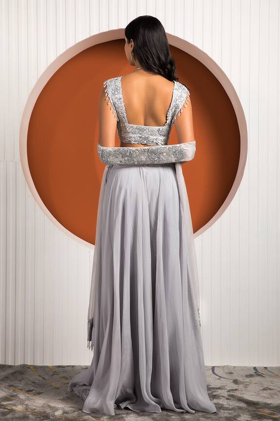 Buy Jade By Ashima Blue Georgette Rose Ruffle Skirt Set Online | Aza ...