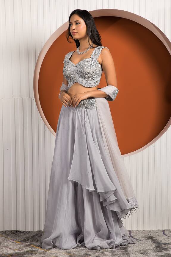 Buy Jade By Ashima Blue Georgette Rose Ruffle Skirt Set Online | Aza ...