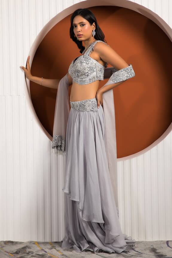 Buy Jade By Ashima Blue Georgette Rose Ruffle Skirt Set Online | Aza ...