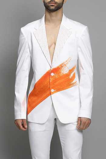 Buy Paresh Lamba White Cotton Embroidered Blazer And Pant Set Online ...