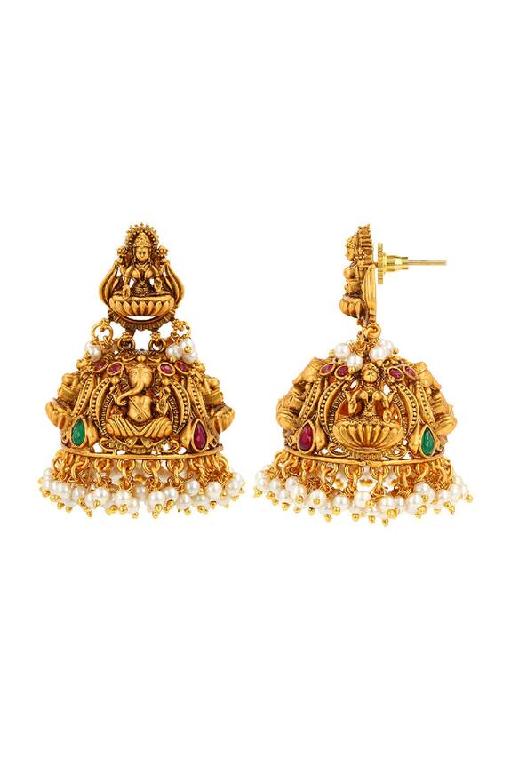 Buy Ishhaara Carved Temple Jhumka Earrings Online | Aza Fashions