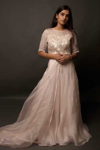 Buy Jasmine Bains Pink Silk Satin Organza> Embroidered Lehenga Set ...