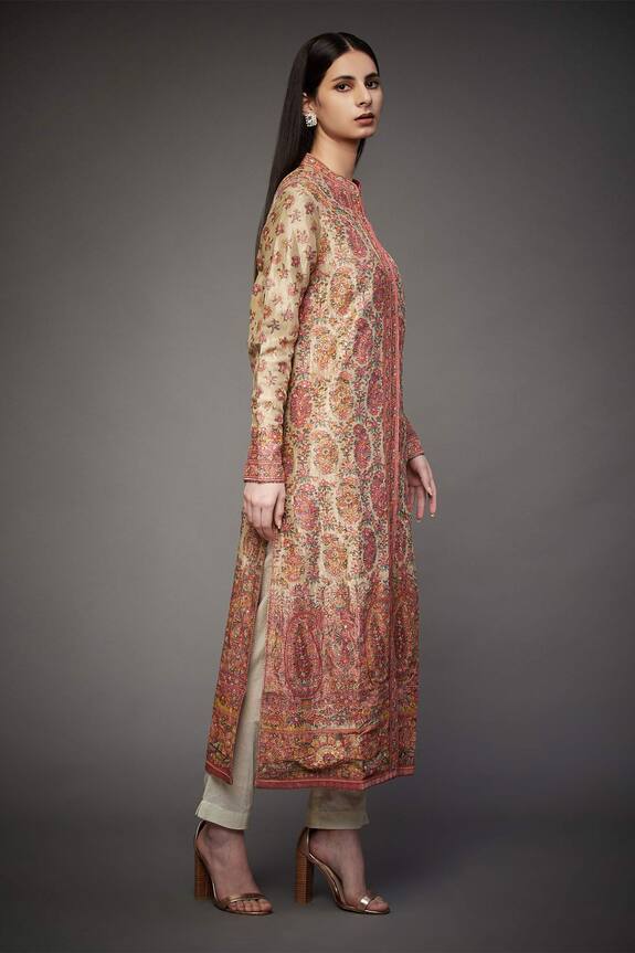 Buy RI.Ritu Kumar Beige Viscose Silk Printed Jacket Kurta Online | Aza Fashions