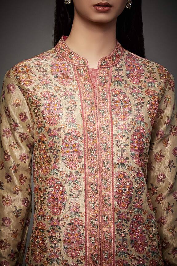 Buy RI.Ritu Kumar Beige Viscose Silk Printed Jacket Kurta Online | Aza Fashions