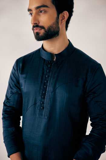 Buy Jatin Malik Blue Linen Silk Embroidered Jacket And Pant Set Online ...