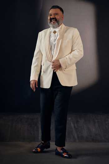 Buy Jatin Malik Cream Terry Rayon Double Lapel Collar Tuxedo Pant Set ...