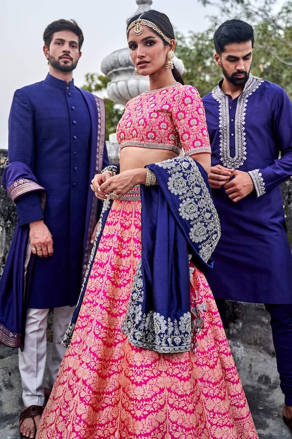 Buy Jayanti Reddy Blue Raw Silk Sherwani Set With Dupatta Online | Aza ...