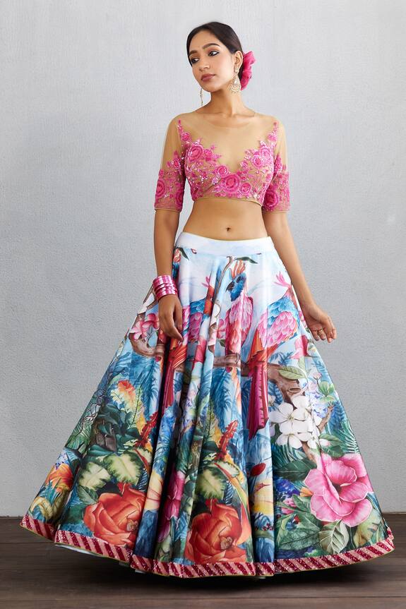 Buy Torani Blue Nylon Satin Rang Raani Keerat Lehenga Online | Aza Fashions