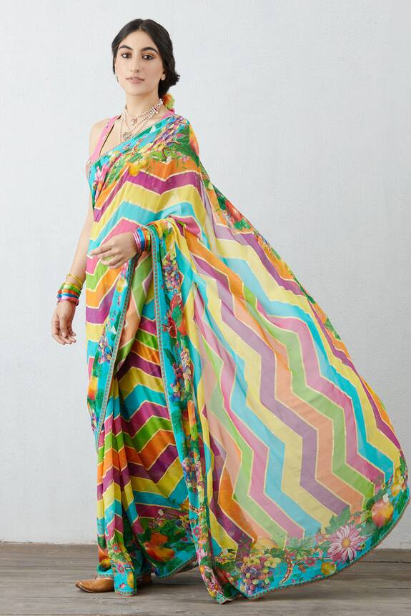 Buy Torani Multi Color Georgette Satrangi Aksa Saree Online | Aza Fashions