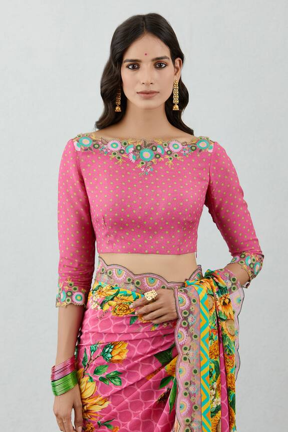Buy Torani Pink Cotton Silk Rang Rani Dhani Saree Blouse Online | Aza ...
