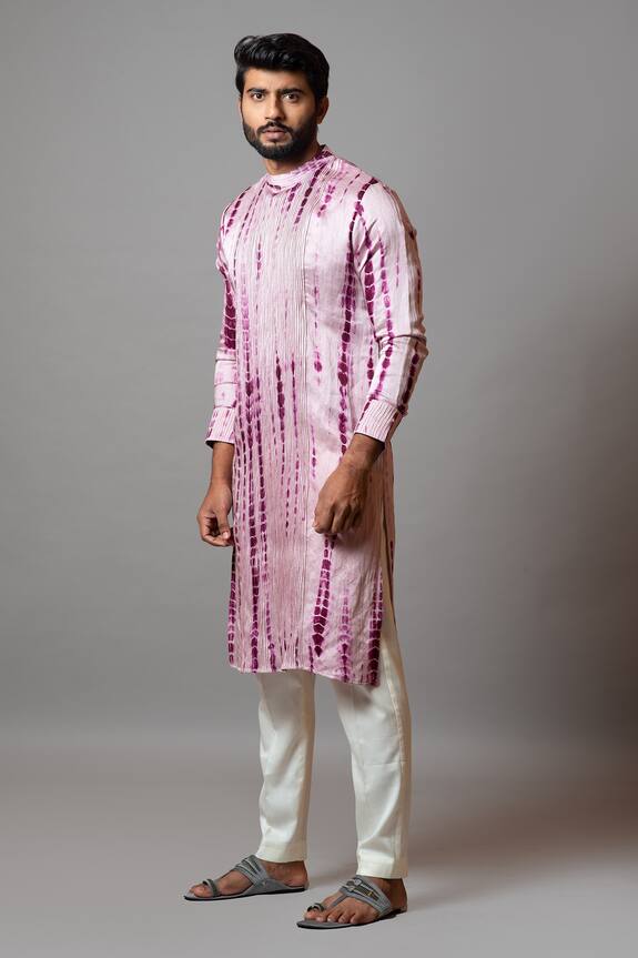 Buy Paarsh Purple Linen Satin Aster Tie Dye Kurta Set Online | Aza Fashions