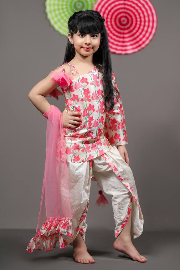 Buy Kirti Agarwal - Pret N Couture White Silk One Shoulder Kurta Set ...