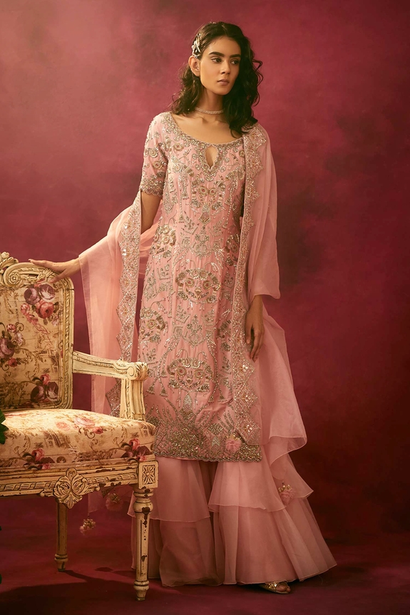 Buy Kaaisha By Shalini Pink Cotton Kurta Sharara Set Online Aza Fashions