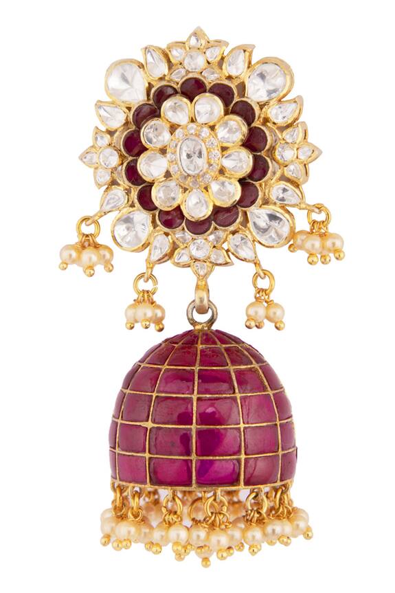 Buy Kaari Floral Polki Jhumka Earrings Online | Aza Fashions