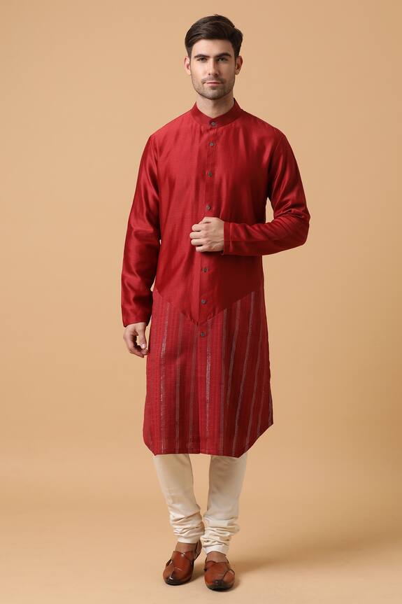 Buy Kudrat Couture Red Panelled Kurta Set Online | Aza Fashions